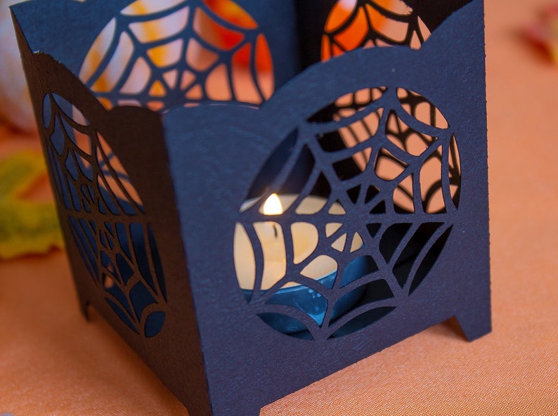Paper Lamp Spider Web Svg Halloween Candle Holder Template - Etsy