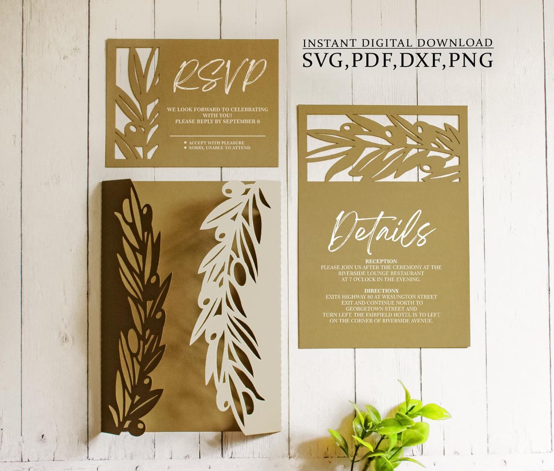 Wedding Olive Branch Invitation Set Template, Olive Gatefold Invite ...