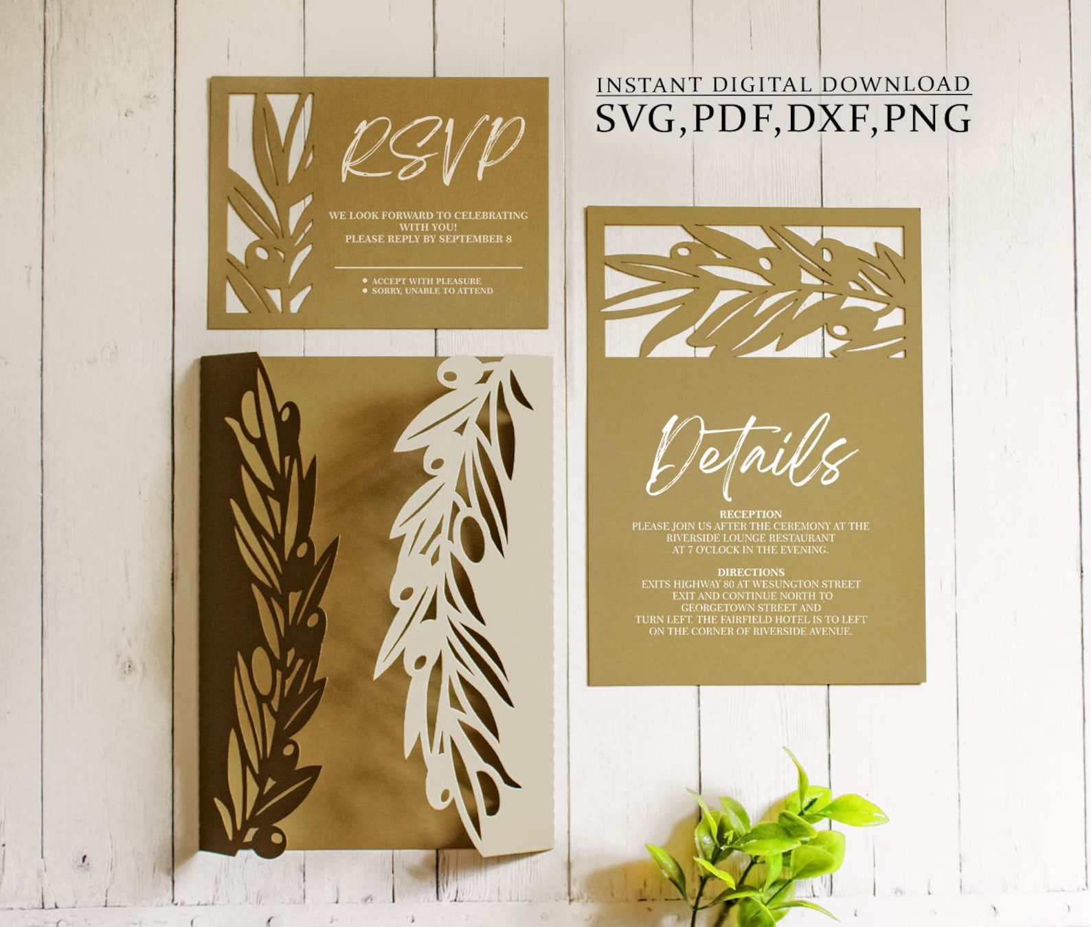Wedding Olive Branch Invitation Set Template, Olive Gatefold Invite ...