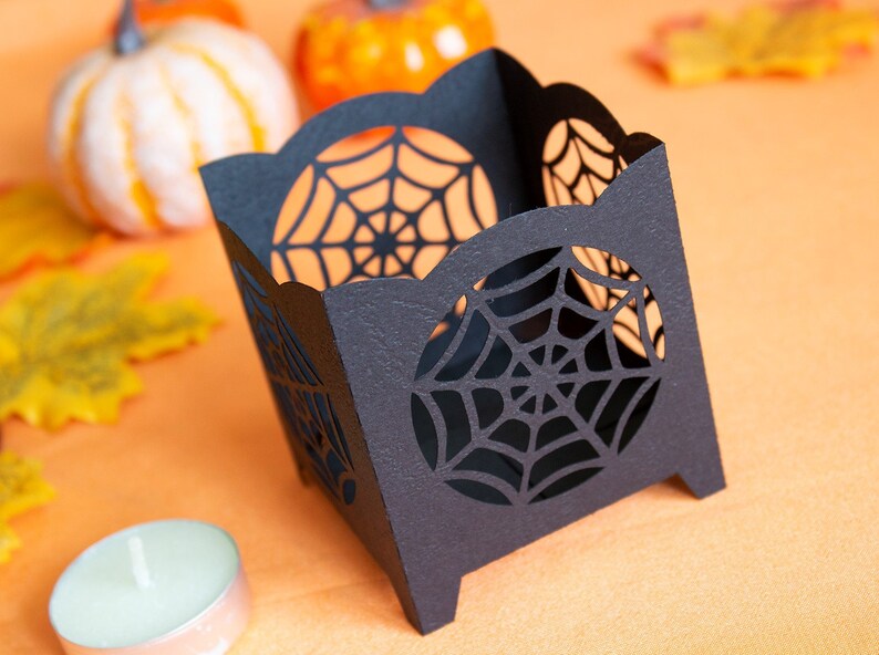 Paper Lamp Spider Web Svg Halloween Candle Holder Template - Etsy