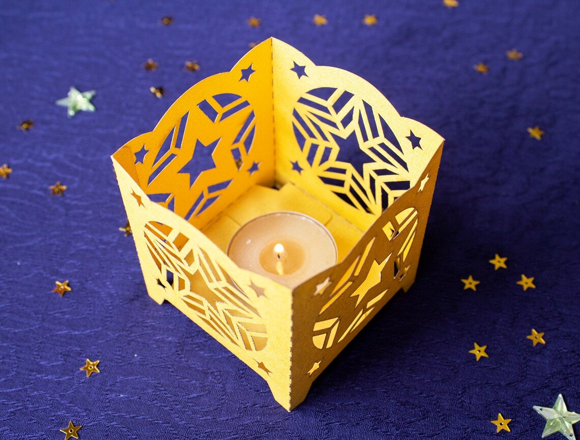 Paper Lamp Svg Candle Holder Template Stars Flashlight Lamp - Etsy