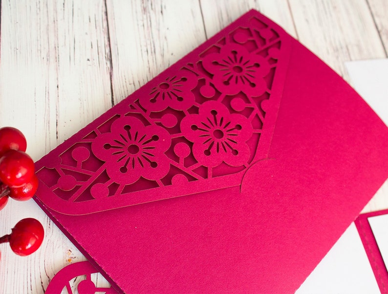 Wedding Invitation Template SVG Trifold Sakura Lace 5x7 - Etsy