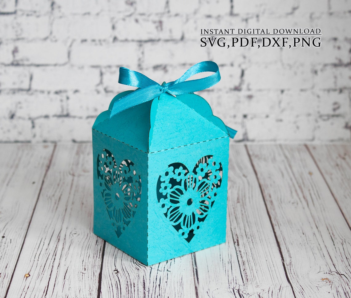 Wedding Gift Box Template SVG, Flower Heart Valentine Box, Lace Candy ...