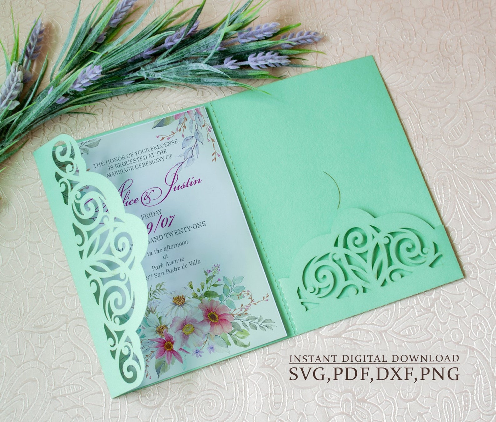 Lace Invitation Template 5x7 Wedding Trifold Invitation Svg - Etsy