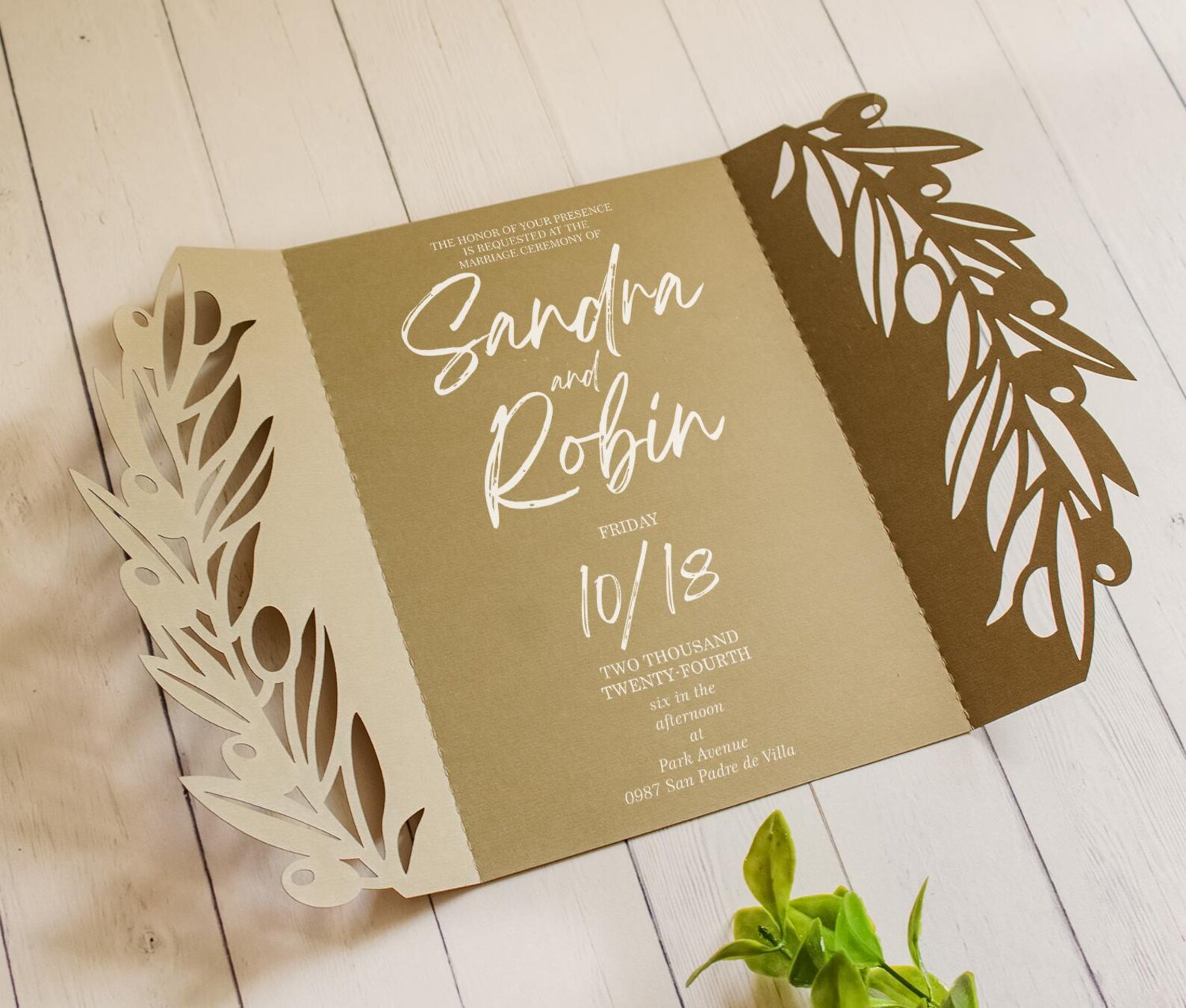 Wedding Olive Branch Invitation Set Template, Olive Gatefold Invite ...