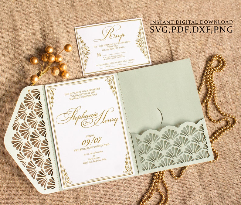 Wedding Invitation Template SVG Trifold Ornament Pattern 5x7 - Etsy