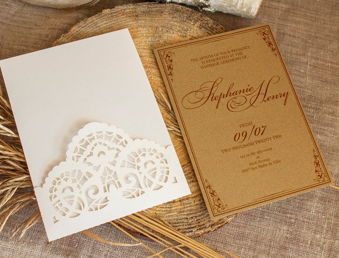 Rustic Pocket Invitation Template SVG Wedding Lace Envelope - Etsy