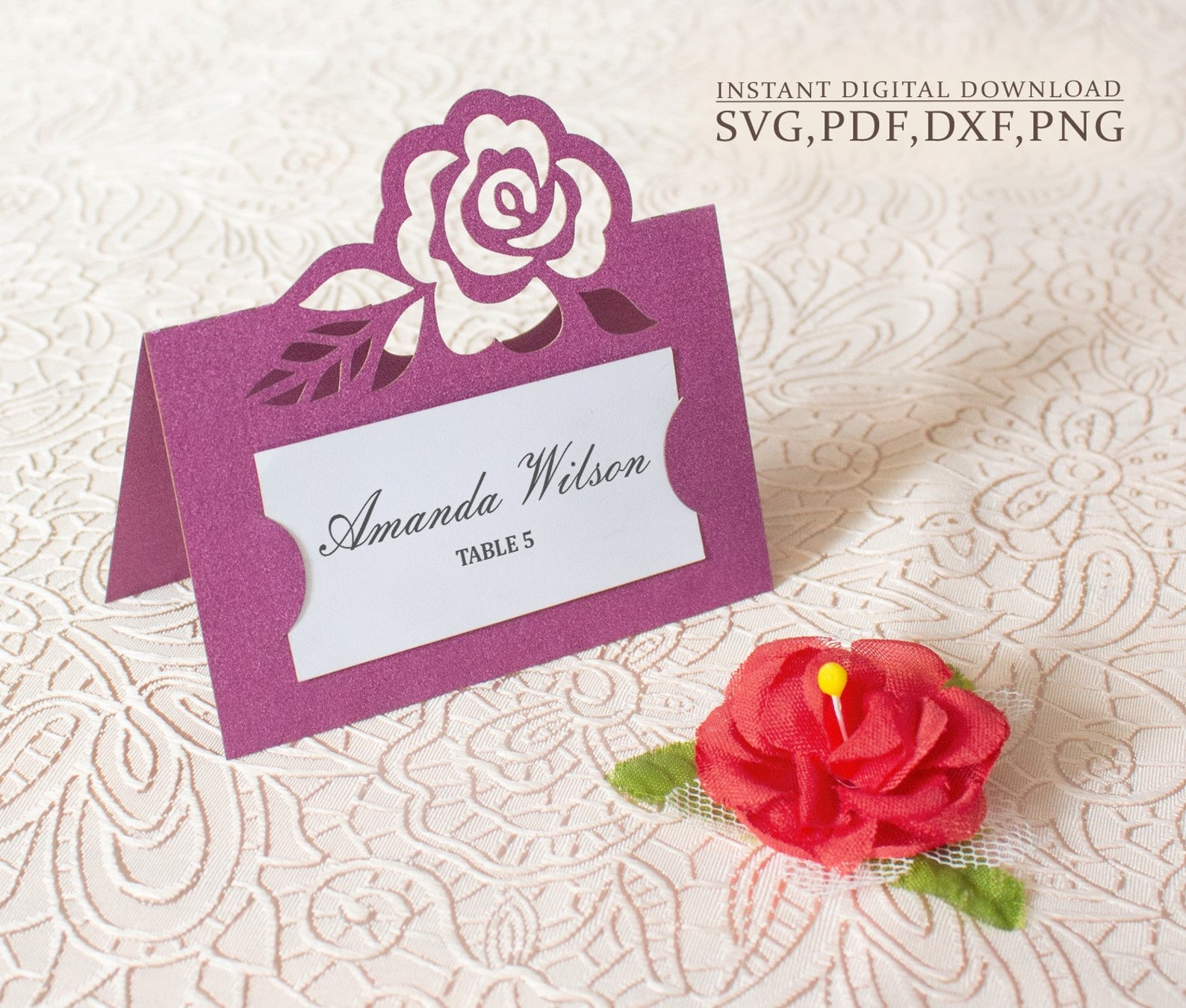 Place Card Template Svg Rose Wedding Place Cards Escort Card - Etsy