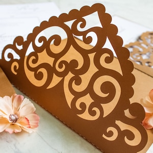 Wedding Invitation SVG Template, Lace Heart Trifold Pocket Invite Card ...