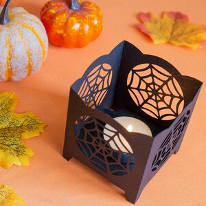 Paper Lamp Spider Web Svg, Halloween Candle Holder Template, Gothic ...
