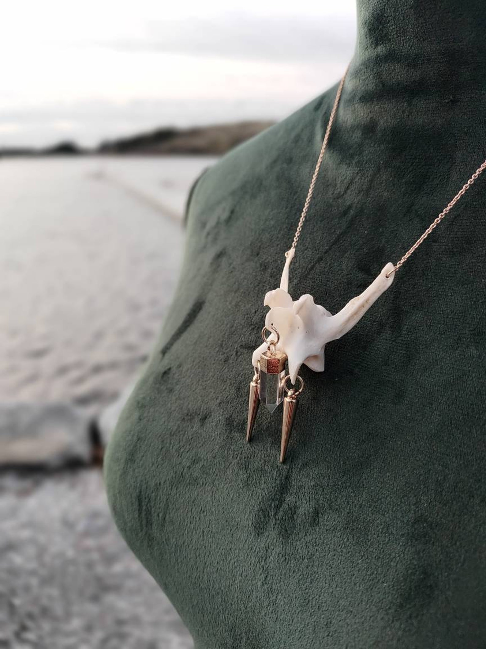 Fox Vertebrae With fake Crystal and Golden Spikes. - Etsy