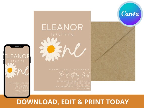 Editable Canva Daisy Birthday Party Invitation Daisy - Etsy