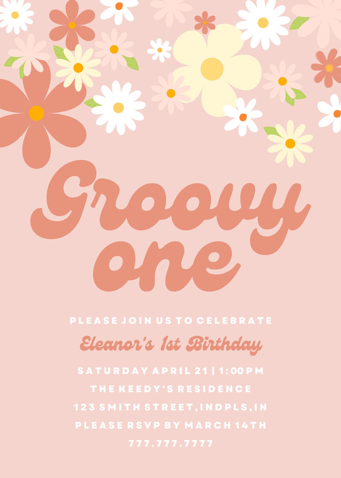 Editable Canva Groovy Birthday Party Invitation | Flower Birthday ...