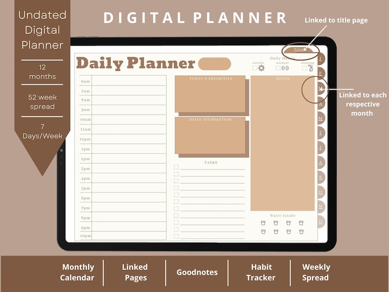 Undated Digital Planner | Goodnotes & iPad Planner | Boho Neutral ...