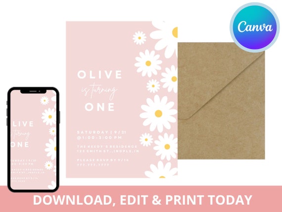 Editable Canva Daisy Birthday Party Invitation Wild One - Etsy