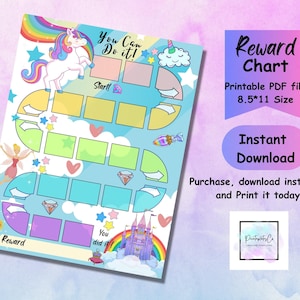 Girl Unicorn Printable Reward Chart, You Can Do It Chart, Rainbow Chore ...