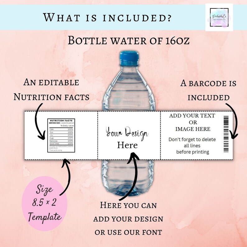 Water Bottle Label Blank Template, Party Favors Supplies Templates ...
