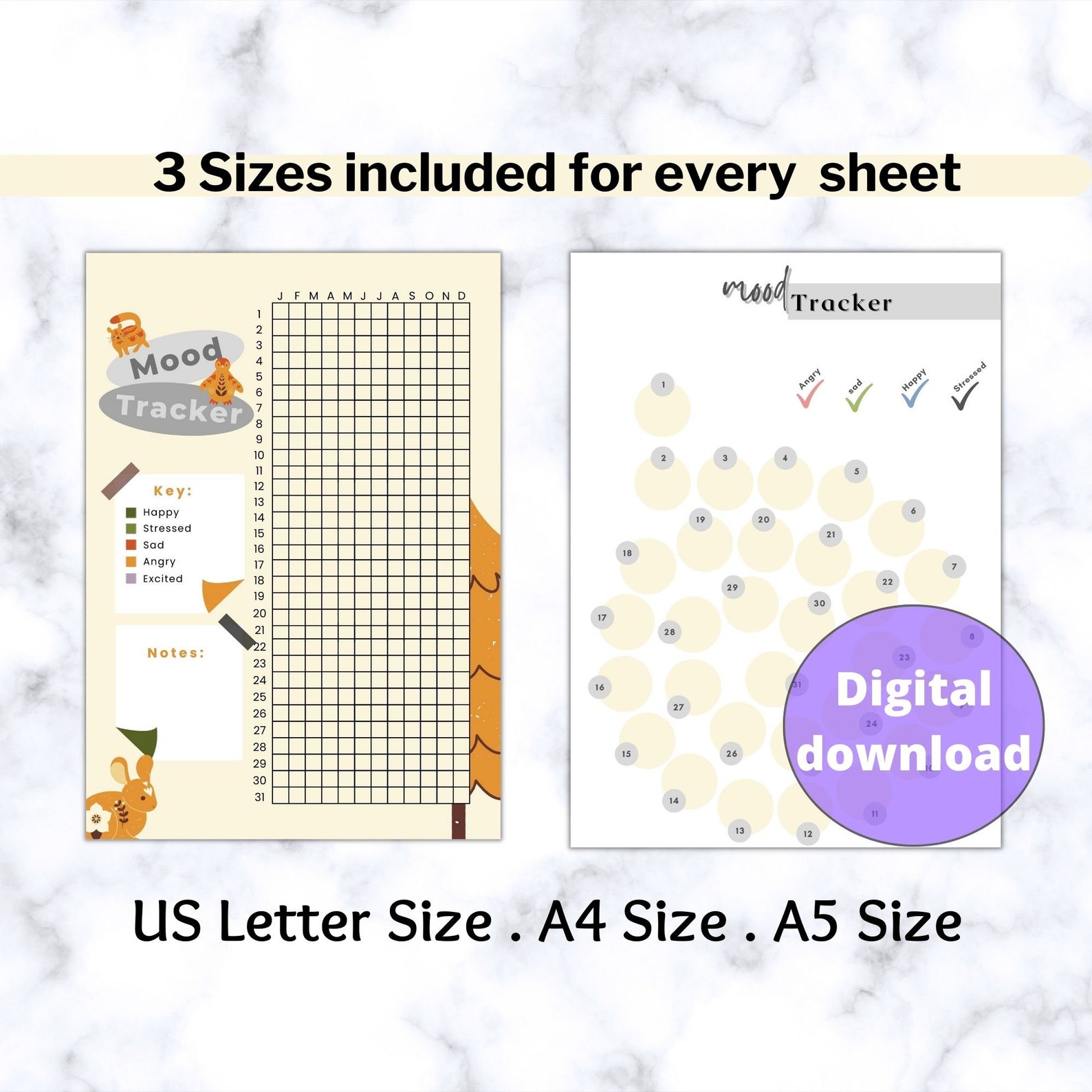 Mood Tracker Printable Template Daily Monthly Self-care - Etsy
