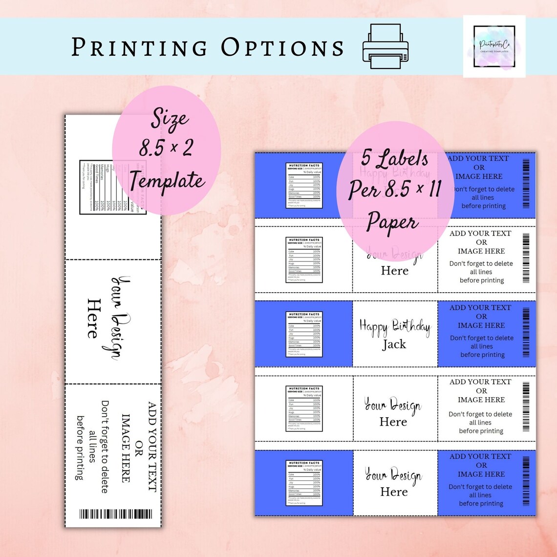 Water Bottle Label Blank Template, Party Favors Supplies Templates ...