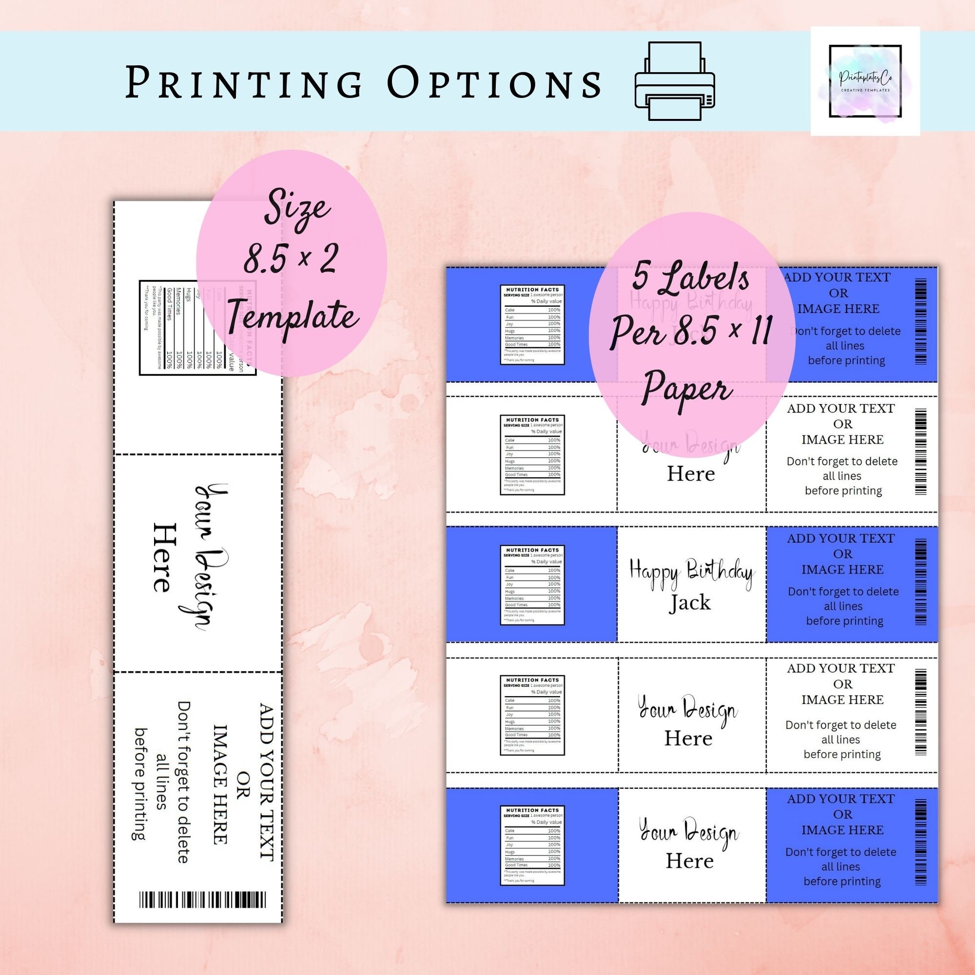 Water Bottle Label Blank Template, Party Favors Supplies Templates ...