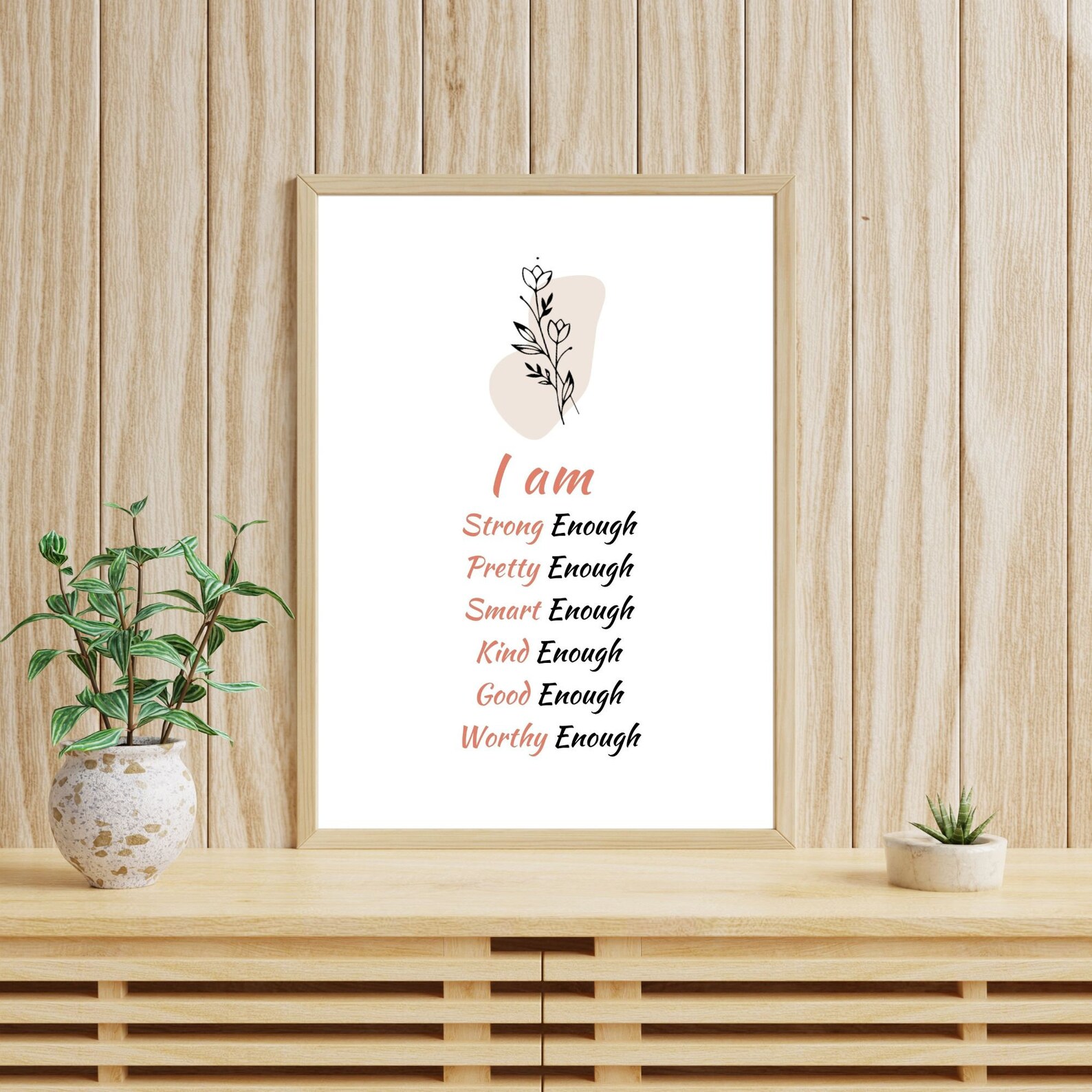 A Self-love Positive Affirmation I Am Enough Wall Art | Botanical ...
