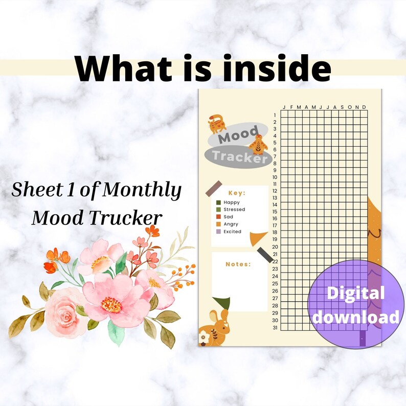 Mood Tracker Printable Template Daily Monthly Self-care - Etsy