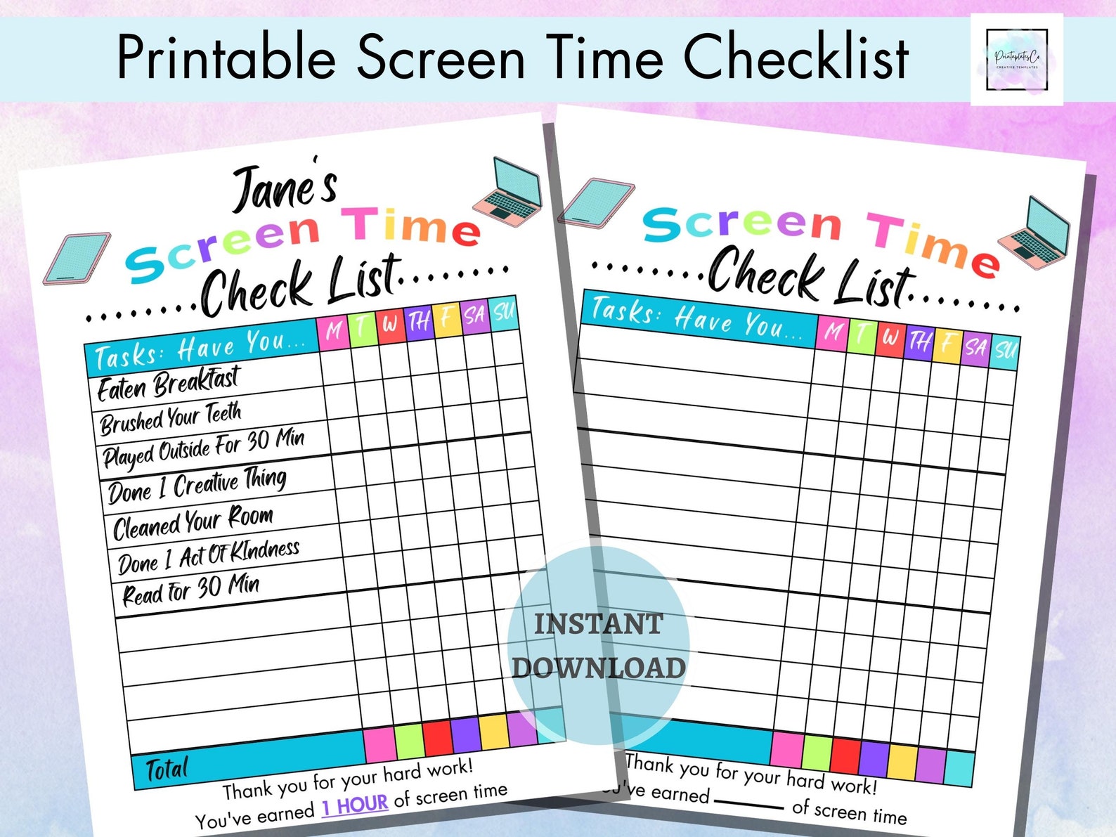 Printable Screen Time Checklist, Editable Screen Time Tracker, Daily ...