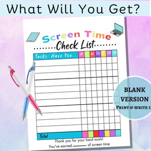 Printable Screen Time Checklist, Editable Screen Time Tracker, Daily ...