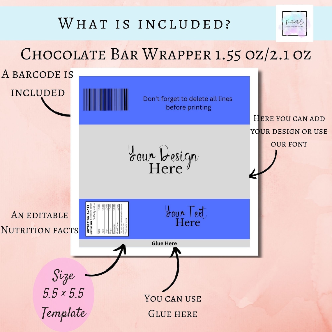 Chocolate Bar Wrapper Blank Template, Printable Template for ...