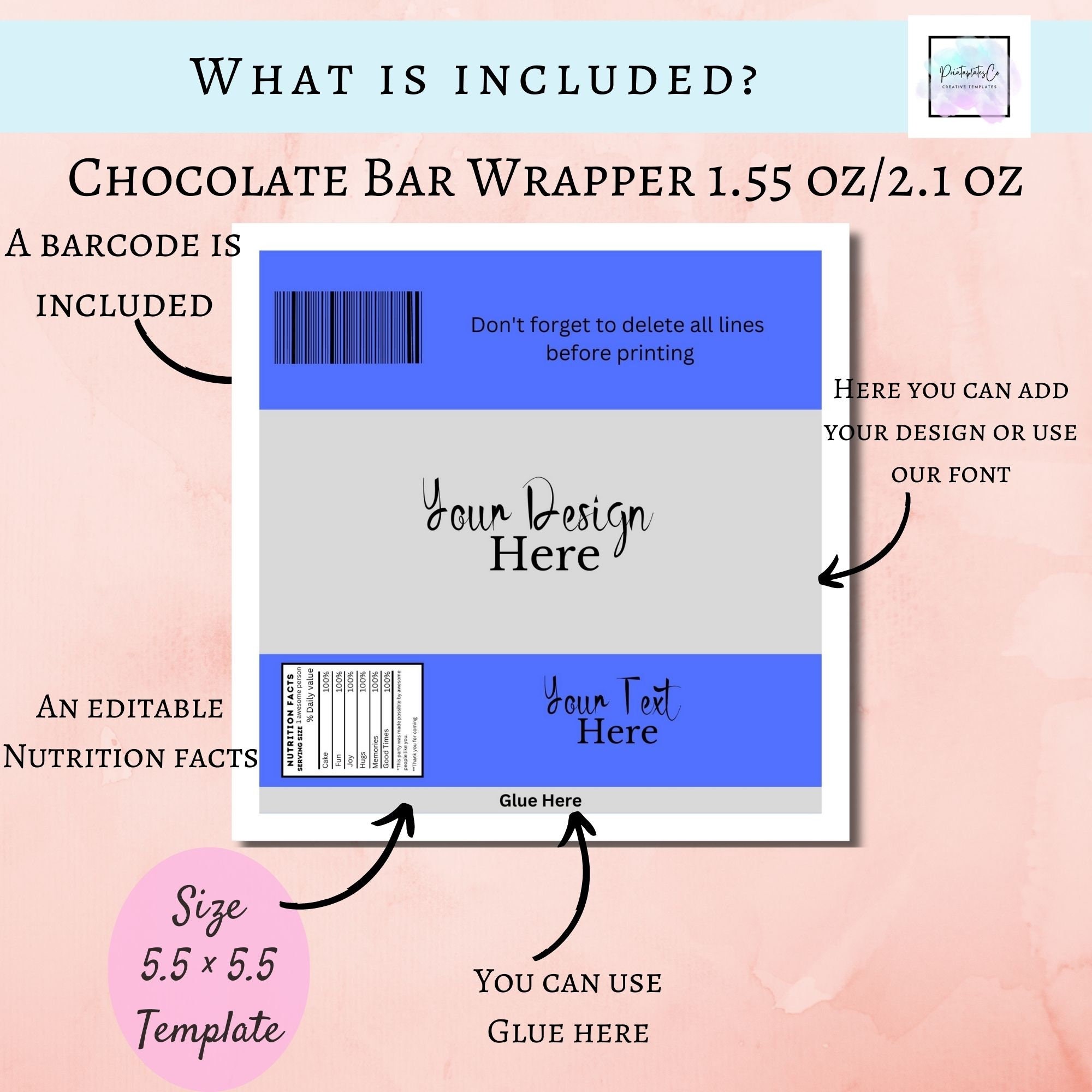 Chocolate Bar Wrapper Blank Template, Printable Template for ...