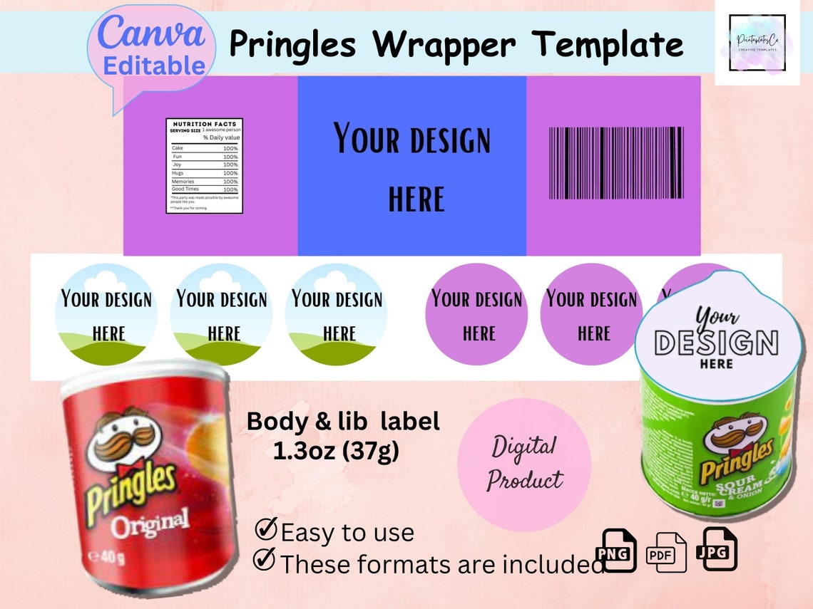 Pringles 1.3oz Wrapper, Pringles Birthday Blank Template, Body and Lib Label, Snack Party Favor ...