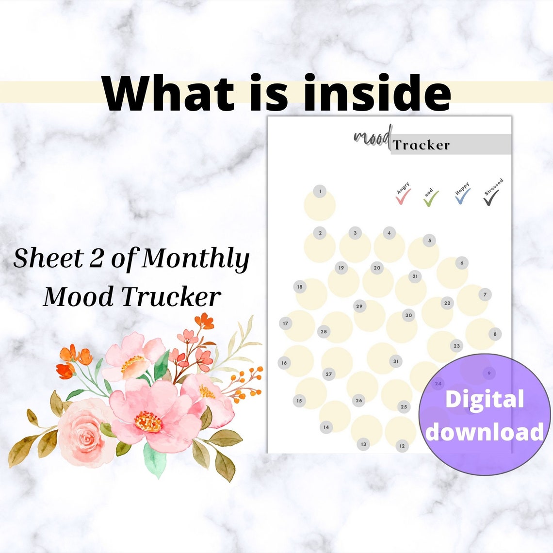 Mood Tracker Printable Template Daily Monthly Self-care - Etsy