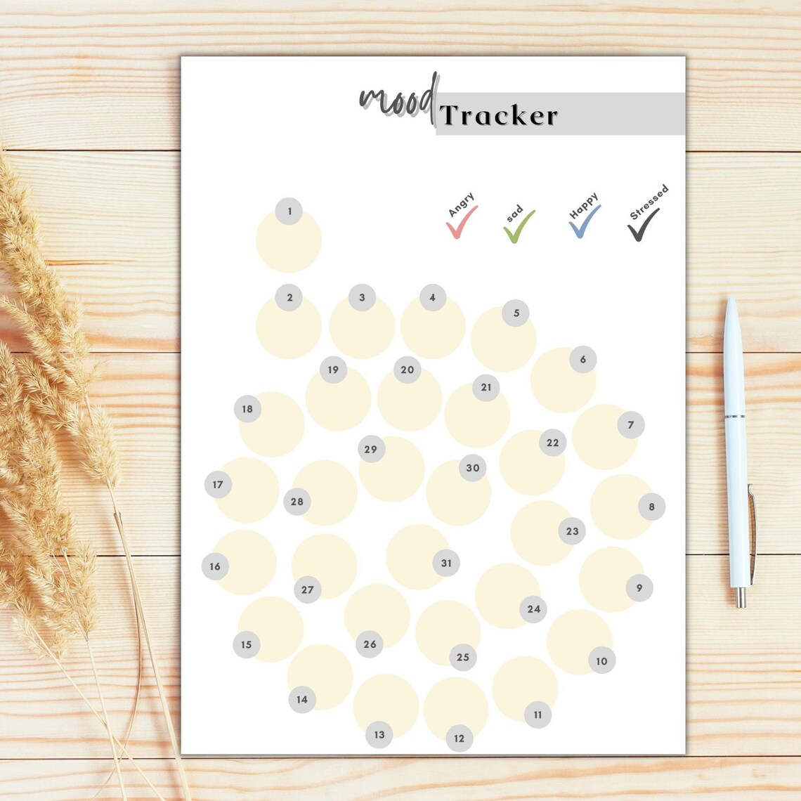 Mood Tracker Printable Template Daily Monthly Self-care - Etsy