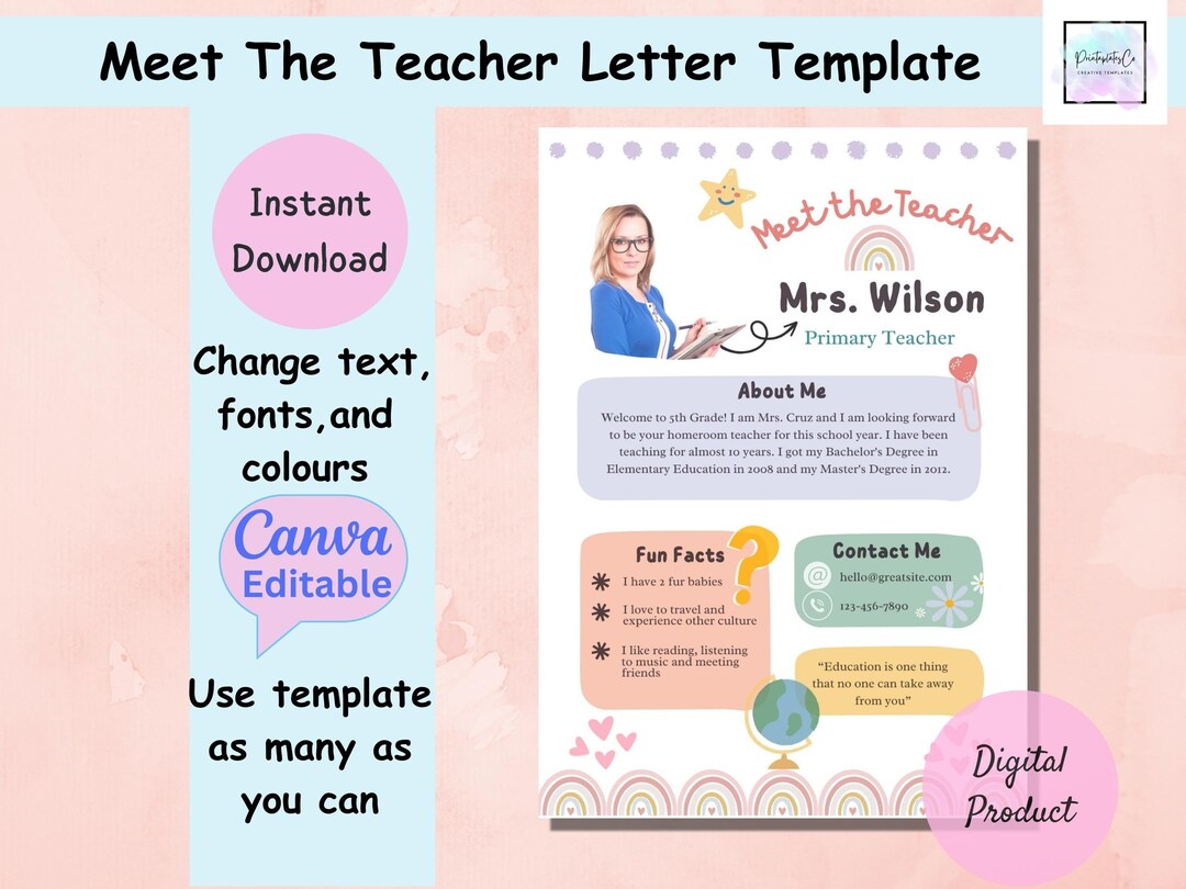 Meet the Teacher Editable Letter, Boho Rainbow-themed Template, Back to ...