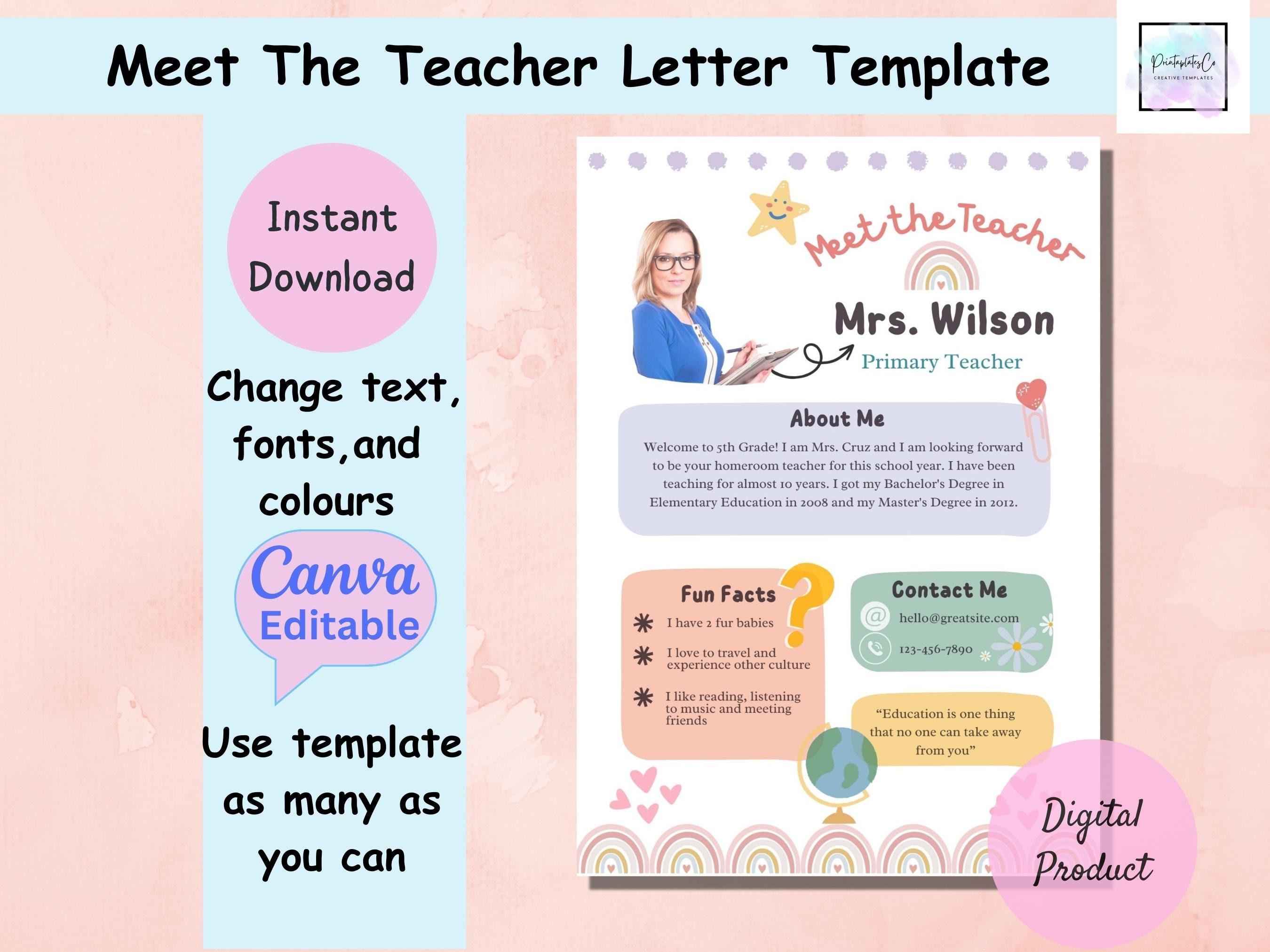 Meet the Teacher Editable Letter Boho Rainbow-themed - Etsy