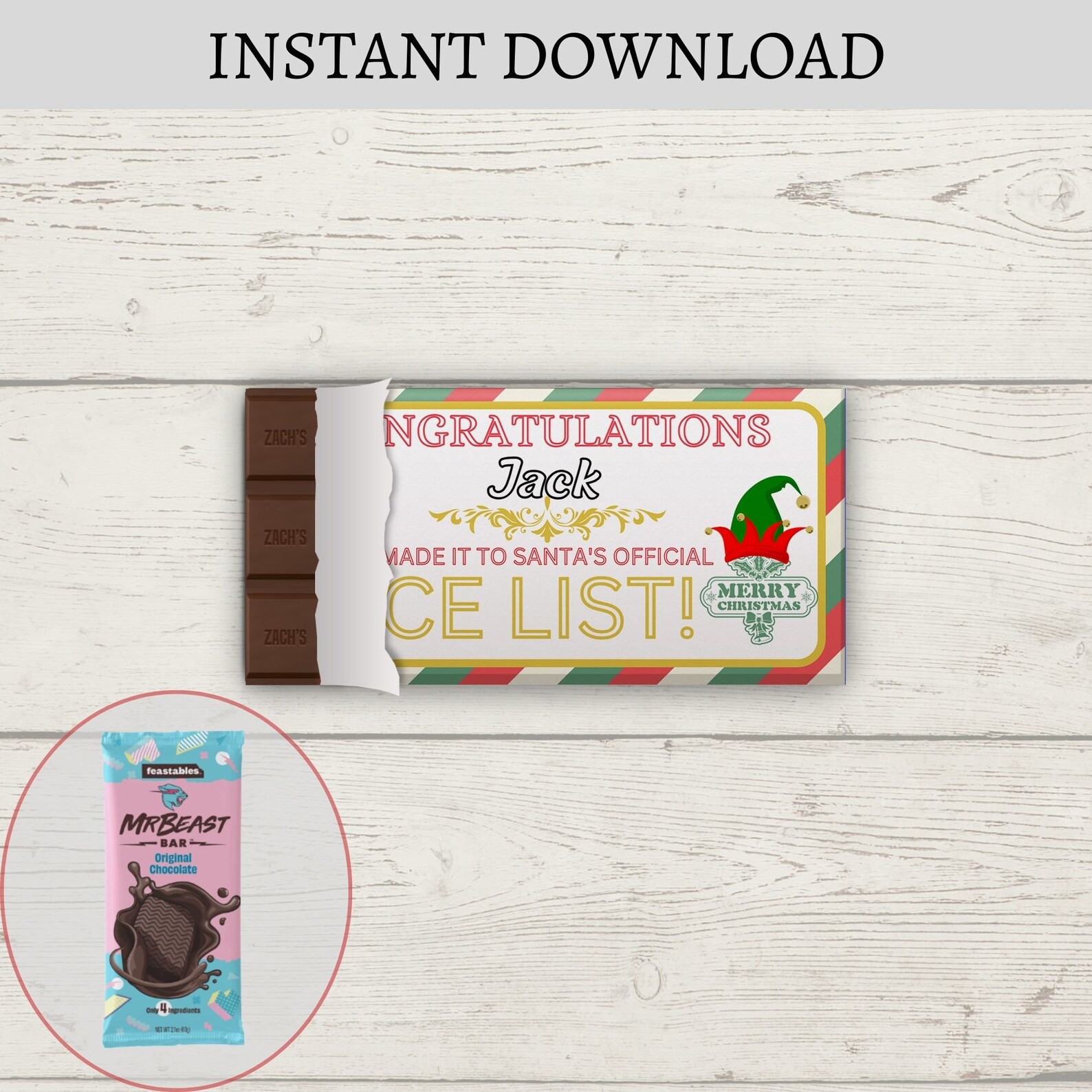 Christmas Chocolate Bar Wrapper, Editable Candy Bar Template, Santa ...