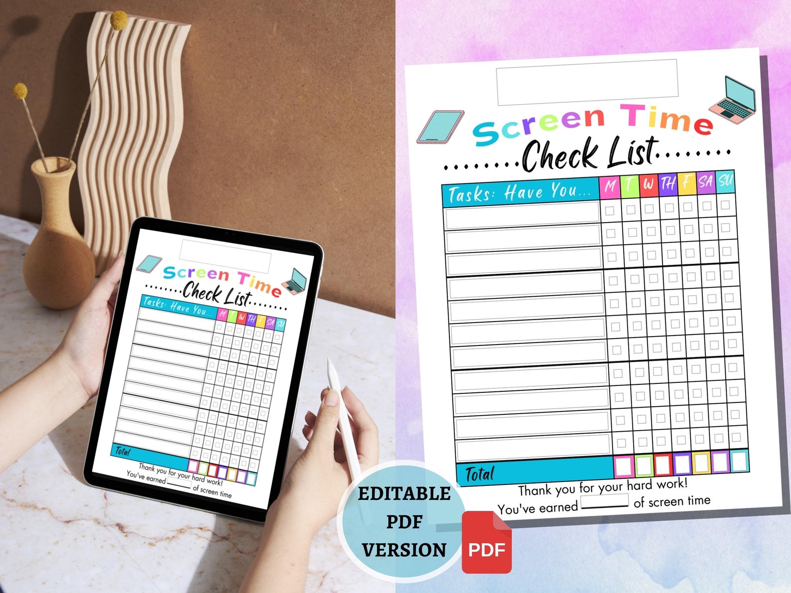Printable Screen Time Checklist, Editable Screen Time Tracker, Daily ...