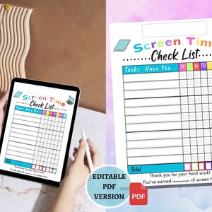 Printable Screen Time Checklist, Editable Screen Time Tracker, Daily ...