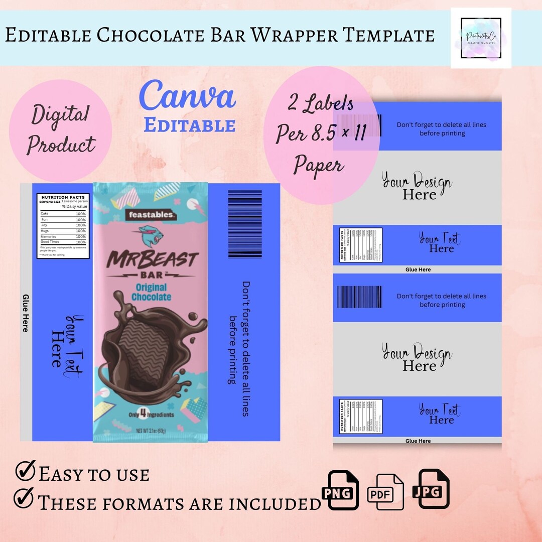 Chocolate Bar Wrapper Blank Template, Printable Template for ...