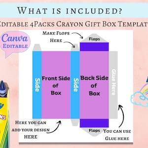 Crayon Box Template, 4pcs Wax Color Pen, Editable Gift Box Template, Do ...