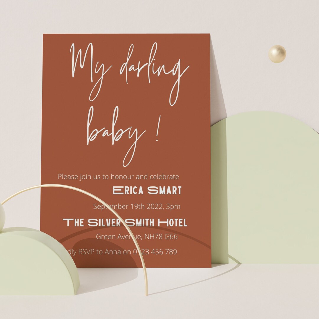 Brown Minimalist Baby Shower Invitation, My Darling Baby Invite, Gender ...