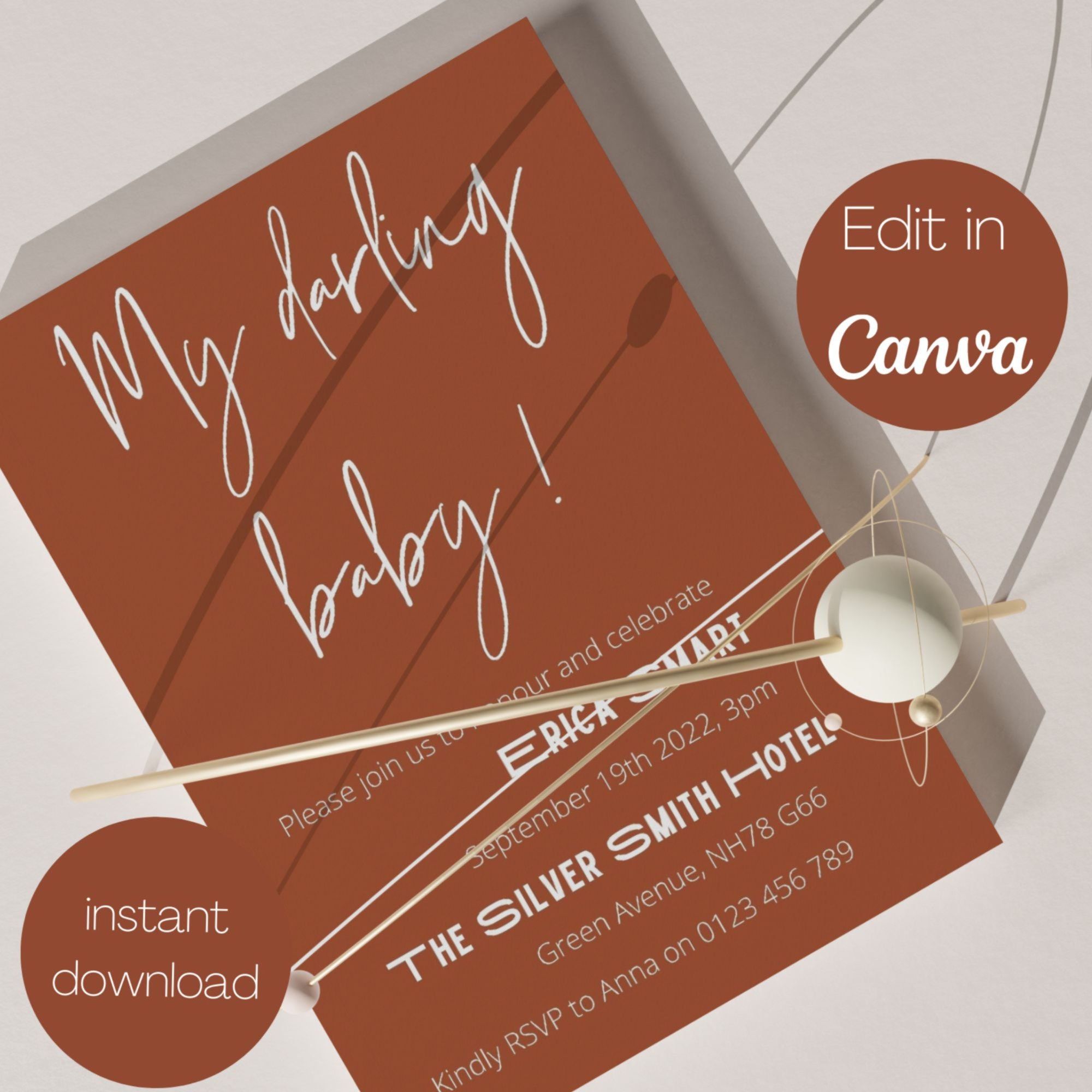Brown Minimalist Baby Shower Invitation, My Darling Baby Invite, Gender ...