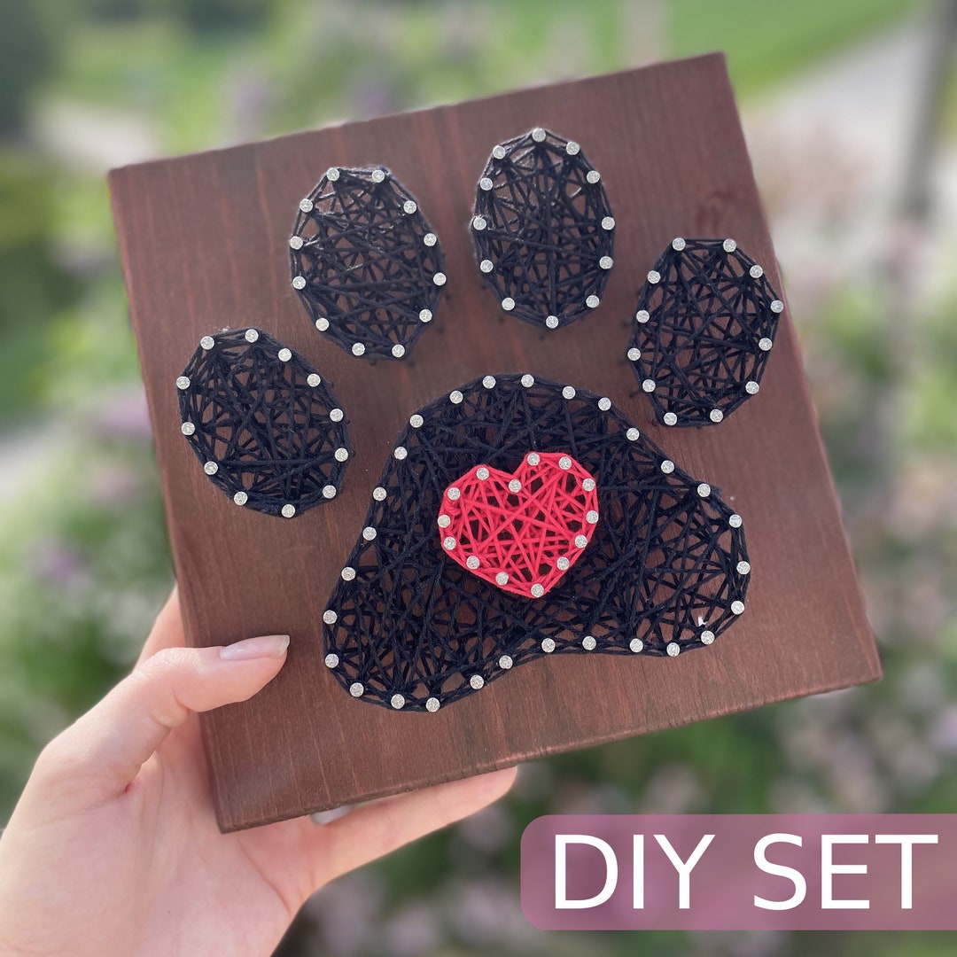 Fadenbild Bastelset Pfote mit Herz - DIY String Art Kit ...