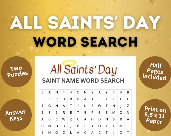 All Saints' Day Word Search Printable Puzzle - Etsy