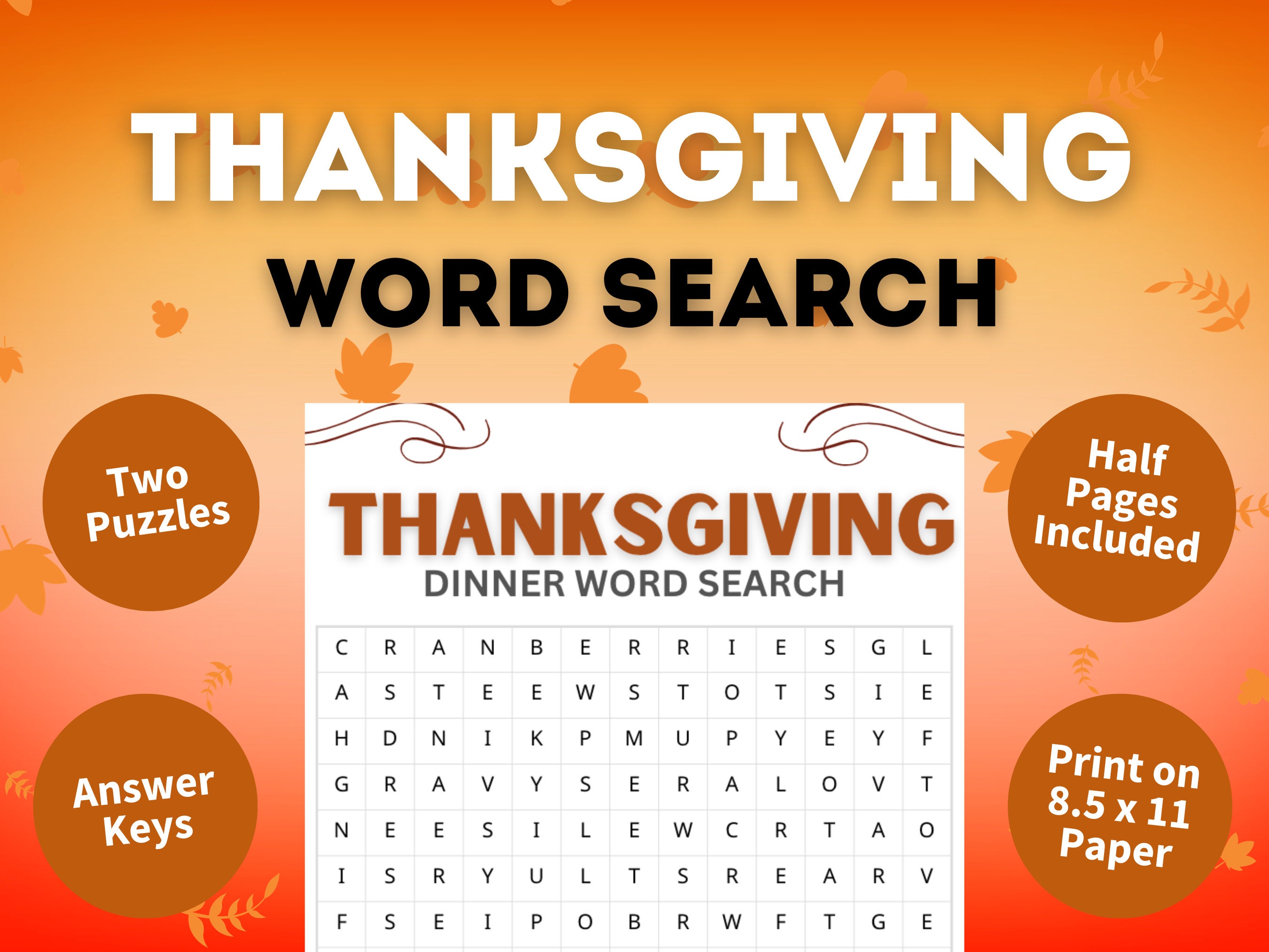 Thanksgiving Word Search Printable Puzzle - Etsy
