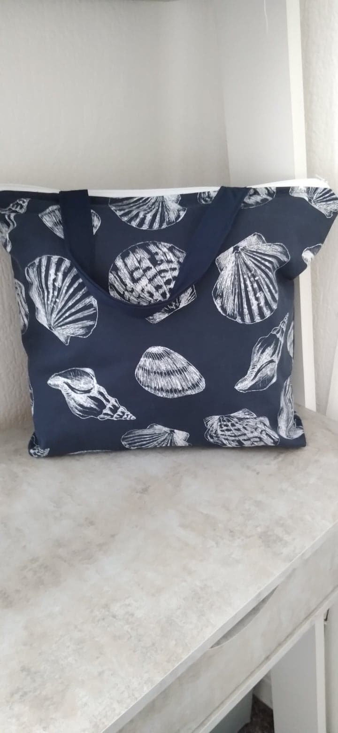 Navy Blue and White Seashell Tote Beach Shopping Weekend Bag - Etsy
