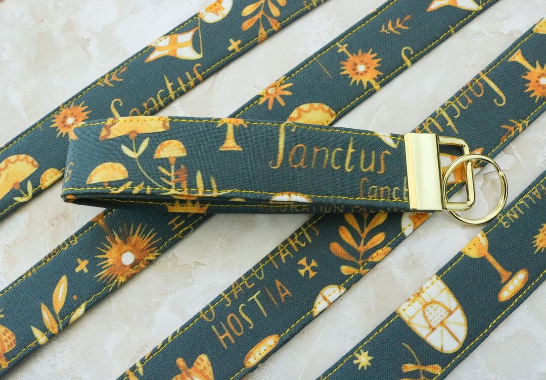 Eucharistic Adoration Fabric Keychain Catholic Wristlet Key Fob Trendy ...