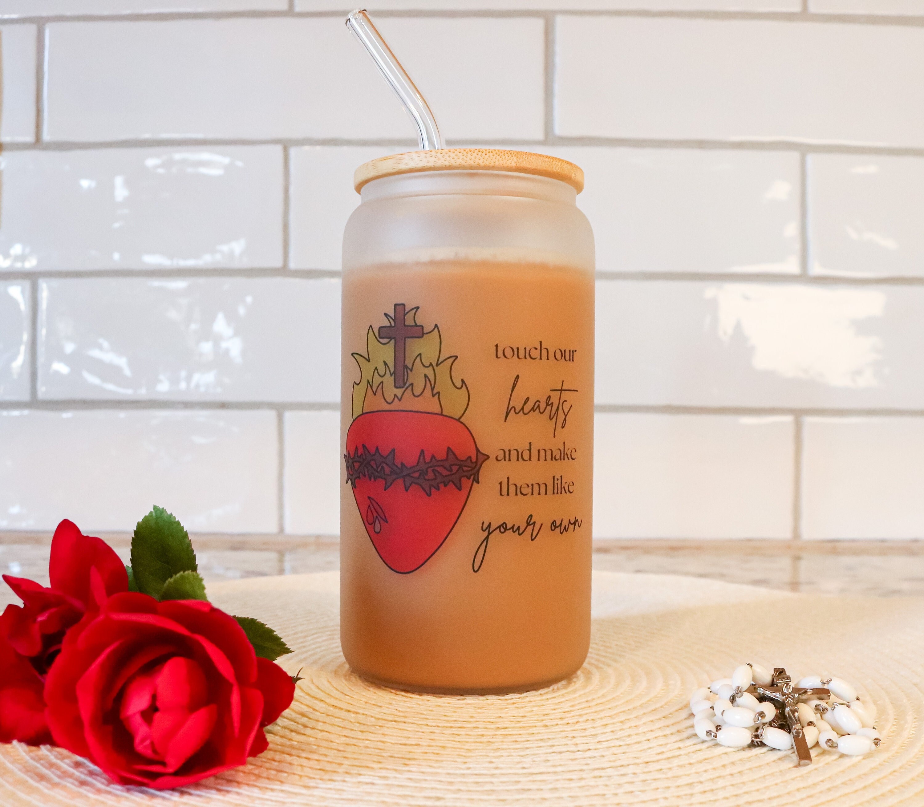 Sacred Heart of Jesus Frosted Glass Cup Meaningful Catholic Christmas ...