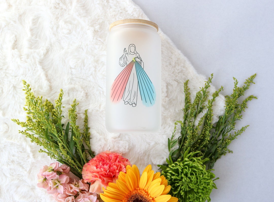 Frosted Divine Mercy Glass Catholic Glass Tumbler Christian Jesus ...