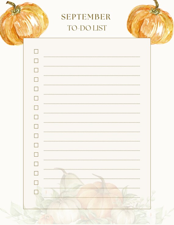 September to Do List-digital Download - Etsy